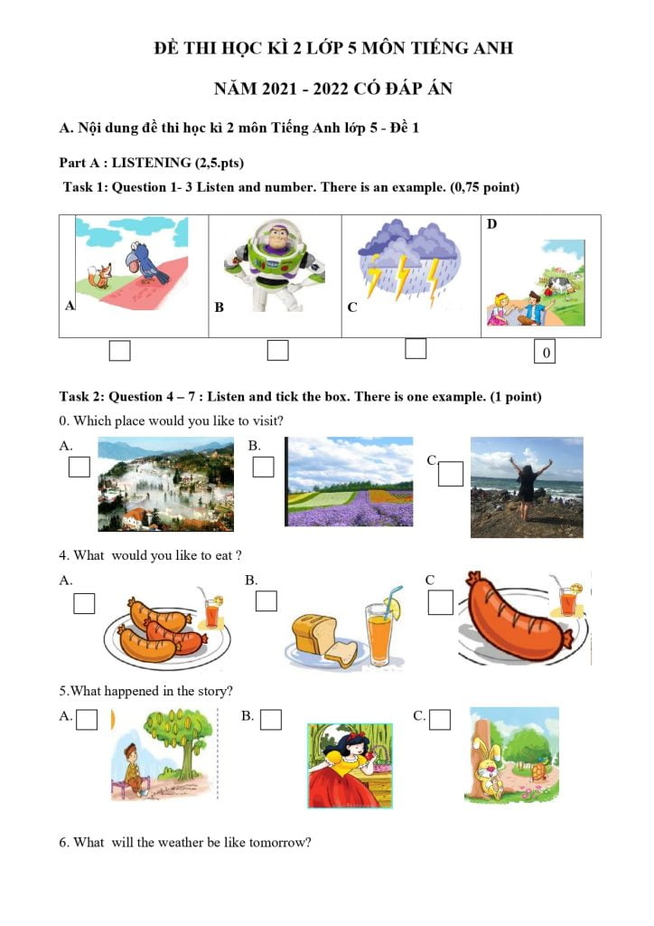 Đề thi tiếng anh lớp 5 | Tiếng Anh Tốt